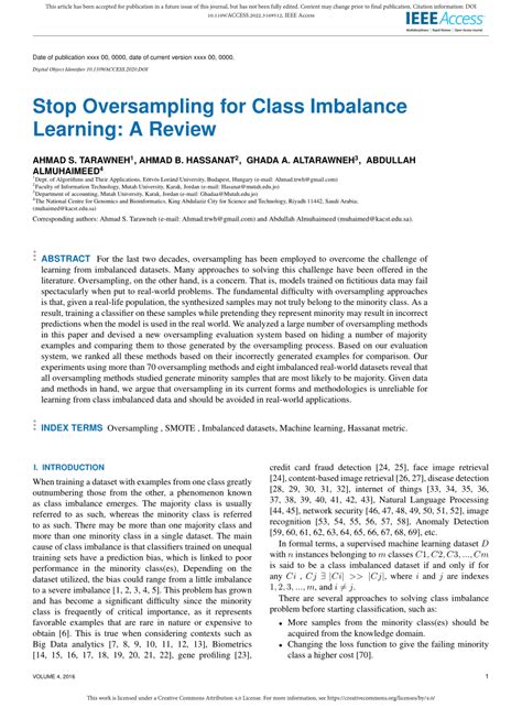 Pdf Stop Oversampling For Class Imbalance Learning A Review