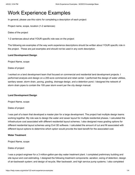 Work Experience Examples For Engineers