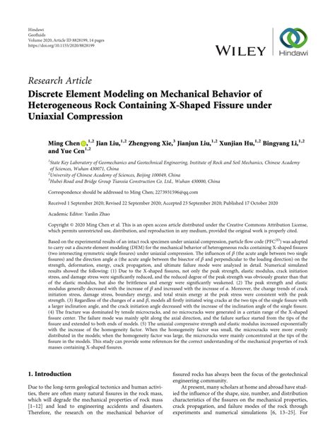 PDF Discrete Element Modeling On Mechanical Behavior Of Heterogeneous Rock Containing X Shaped