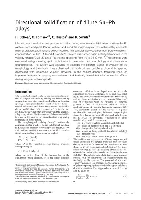 Pdf Directional Solidification Of Dilute Sn Pb Alloys