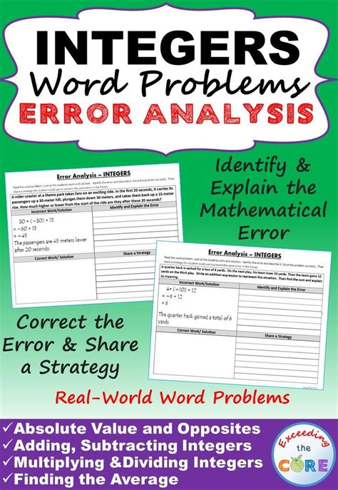 Integers Word Problems Error Analysis Find The Error Distance Learning Integers Word