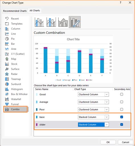 how to create a slider with context using stacked columns in excel
