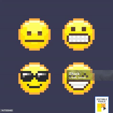 픽셀 아트 이모티콘 아이콘 세트입니다 재미 있는 플랫 스타일 이모티콘입니다 복고풍 8 비트 비디오 게임 스타일의 이모티콘 얼굴 아이콘의 픽셀 아트 세트 웹과 모바일에 대한