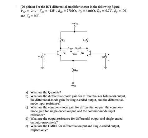 Solved 20 Points For The Bjt Differential Amplifier Shown