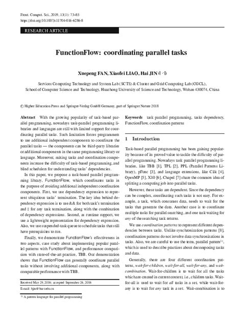 Pdf Functionflow Coordinating Parallel Tasks Xuepeng Fan