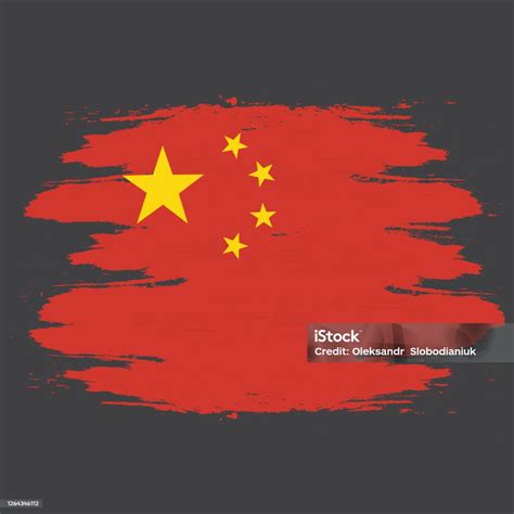 브러시는 중국 국기를 그린 그런지 효과와 수채화가 있는 손으로 그린 스타일 일러스트레이션 그런지 텍스처가 있는 중국 국기 벡터 그림입니다 0명에 대한 스톡 벡터 아트 및