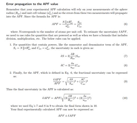 Solved Error Propagation To The Apf Value Remember That Your