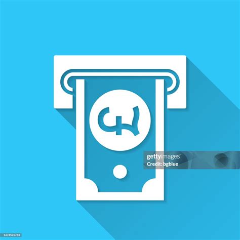 Pound Withdrawal Icon On Blue Background Flat Design With Long Shadow