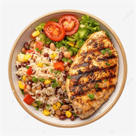 Rice Beans Grilled Chicken Steak Salad And Farofa Isolated Baked