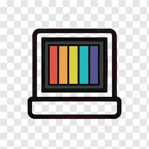 무지개 색깔의 화면을 갖춘 흑백 컴퓨터 벡터 흰색 바탕에 검은색 Ic 비즈니스의 단순한 다채로운 아이콘 그림자 없음 작은 프레임 중앙 Png 일러스트 및 벡터 에