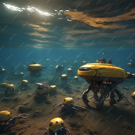 Premium Photo A Swarm Of Tiny Underwater Robots Exploring The Depths