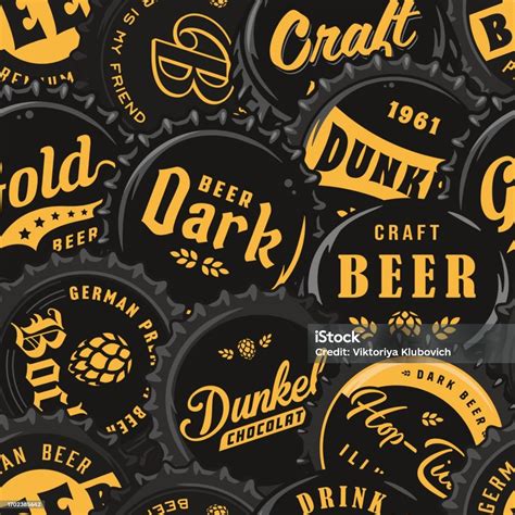 레트로 바 메뉴 또는 포스터를 위한 크래프트 맥주 양조장 병의 금속 코르크 또는 캡의 원활한 패턴 Ale에 대한 스톡 벡터 아트 및 기타 이미지 Istock