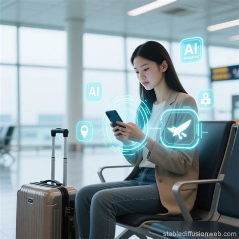 Futuristic Airport Scene With Ai Assistant Stable Diffusion Online