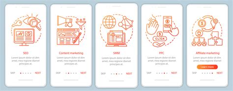 Digital Marketing Tactics Orange Onboarding Mobile App Page Screen Vector Template Affiliate