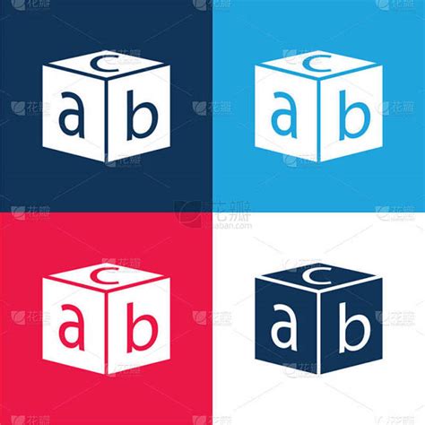 带有字母蓝色和红色四个最小图标集的块