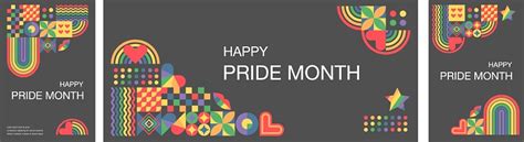 프라이드 달의 무지개 색상이 있는 템플릿 세트입니다 6월 기하학적 템플릿 Lgbt 프라이드의 달 배경 배너 엽서 포스터에 대한 템플릿입니다 자랑스러움에 대한 스톡 벡터 아트