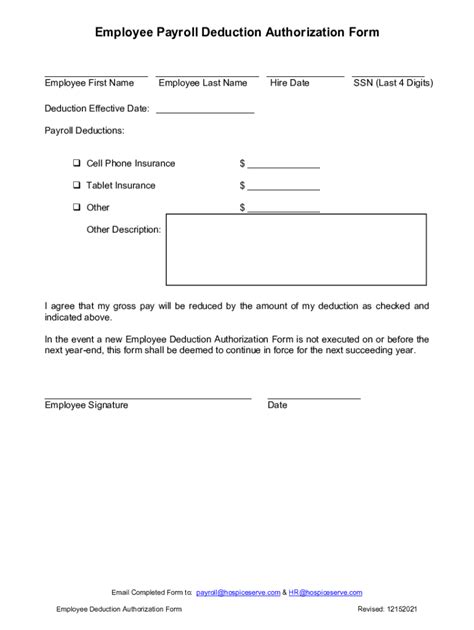 Fillable Online Employee Payroll Deduction Authorization Form 2021