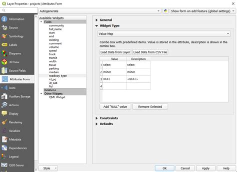 Attribute Table Creating Drop Down List With Values In Qgis Geographic Information Systems