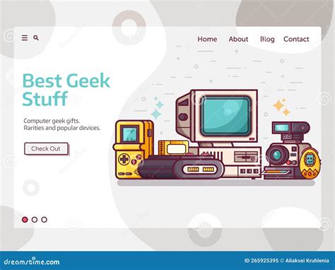 Vintage Geek Gaming Stuff Banner In Line Art Stock Vector