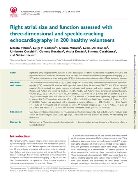 Pdf Right Atrial Size And Function Assessed With Three Dimensional And Speckle Tracking