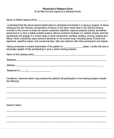 Free 9 Sample Physician Release Forms In Ms Word Pdf