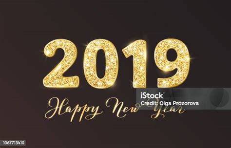 2019 반짝이 타이 포 그래피 디자인 행복 한 새 해 텍스트 서 예입니다 검은 바탕에 황금 반짝 번호 0명에 대한 스톡 벡터 아트 및 기타 이미지 Istock