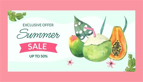 여름철 수채화 파티 포스터 템플릿 무료 벡터