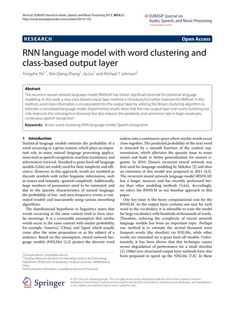 Pdf Rnn Language Model With Word Clustering And Class Based Output Layer