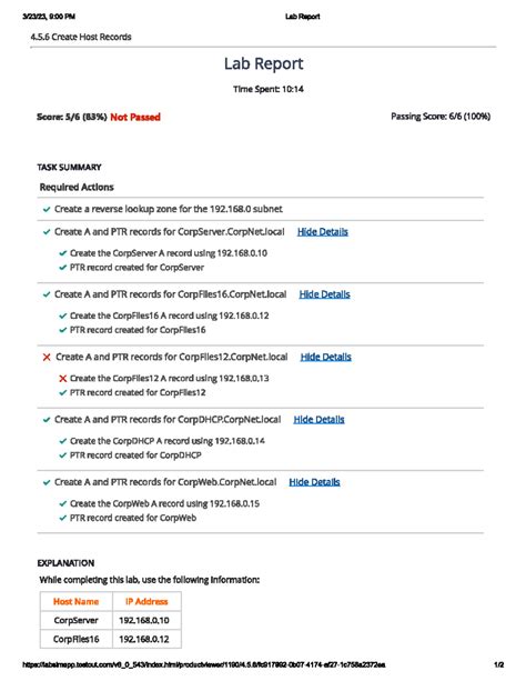 Create Host Records PM Lab Report Create Host Records Lab Report Time Spent
