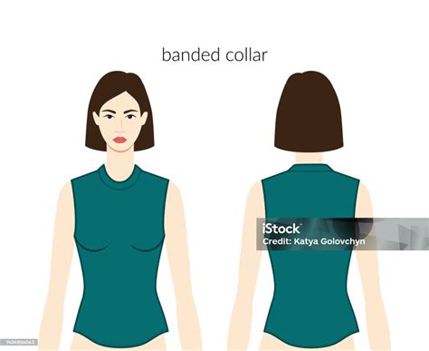 줄무늬 넥 라인 칼라 옷 캐릭터 에메랄드 탑 셔츠 드레스 기술 패션 일러스트레이션 장착 된 몸에 아름다운 아가씨 플랫 의류 템플릿 앞면 뒷면 여성 남성 남녀 Cad 모형 T