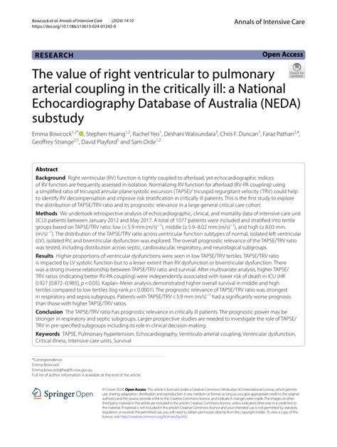 Pdf The Value Of Right Ventricular To Pulmonary Arterial Coupling In The Critically Ill A