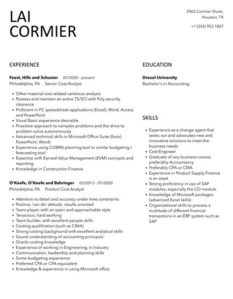 Cost Analyst Resume Samples Velvet Jobs Cost Analyst Resume Samples Velvet Jobs
