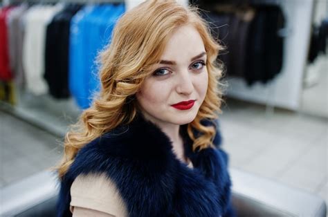 Premium Photo Elegance Blonde Girl In Fur Coat At The Store Of Fur