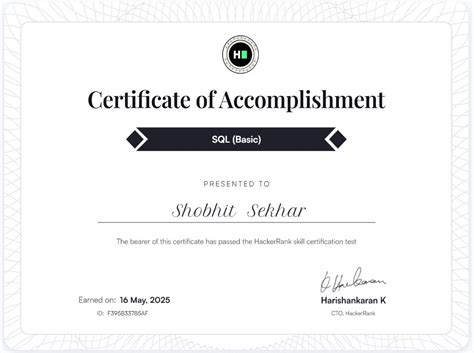 Sql Dataskills Lifelonglearning Hackerrankcertified Shobhit Sekhar