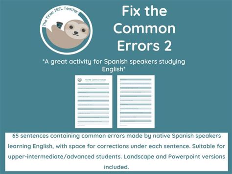 ESL Fix The Common Errors Worksheets For Spanish Speakers Studying English Teaching Resources