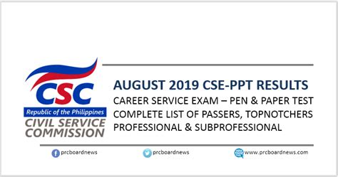 Result August 2019 Civil Service Exam Cse Ppt List Of Passers