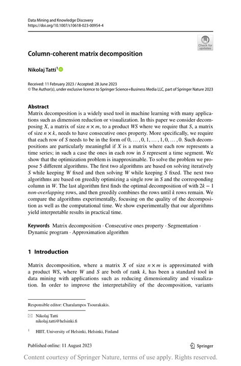 Pdf Column Coherent Matrix Decomposition