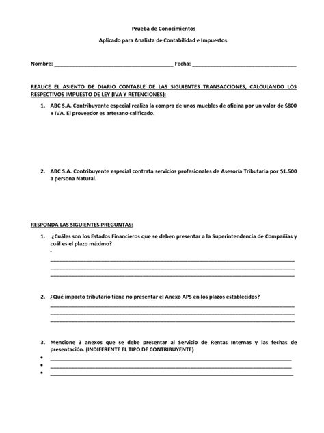 Prueba Analista Contable E Impuestos Pdf Contabilidad Impuesto