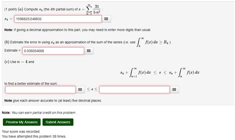 Solved 00 31 5 N5 1 Point A Compute S4 The 4th Partial