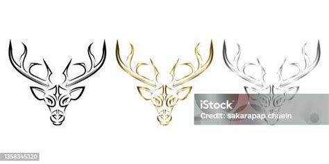 사슴 머리의 라인 아트 기호 마스코트 아이콘 아바타 문신 티셔츠 디자인 로고 또는 원하는 디자인에 적합합니다 머리에 대한 스톡