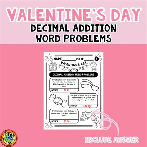 Valentines Day Decimal Addition Word Problems Math Word Problems
