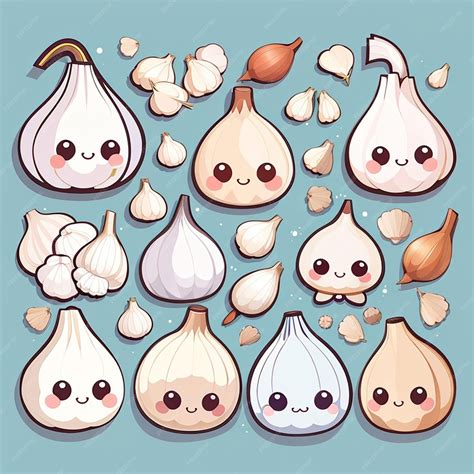 Premium Photo A Set Of Kawaii Garlic Designs Generative Ai
