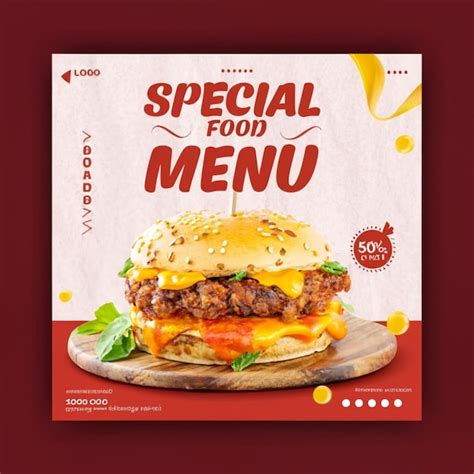 특별한 음식 메뉴 레스토랑 패스트푸드 버거 소셜 미디어 인스타그램 포스트 템플릿 프리미엄 Psd 파일
