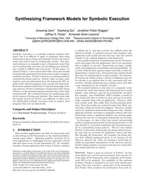 Pdf Synthesizing Framework Models For Symbolic Executionxqiuicse2016