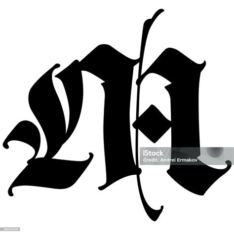 고딕 양식의 문자 M 벡터 알파벳 기호는 흰색 배경에서 격리됩니다 서예와 글자 중세 라틴어 문자 회사의 로고 모노그램 문신에 대한 우아한 글꼴 검은색에 대한 스톡 벡터 아트