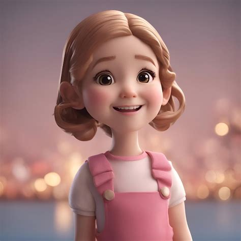 ピンクのドレスを着て微笑んでいる可愛い小さな女の子の3dレンダリング 無料の写真