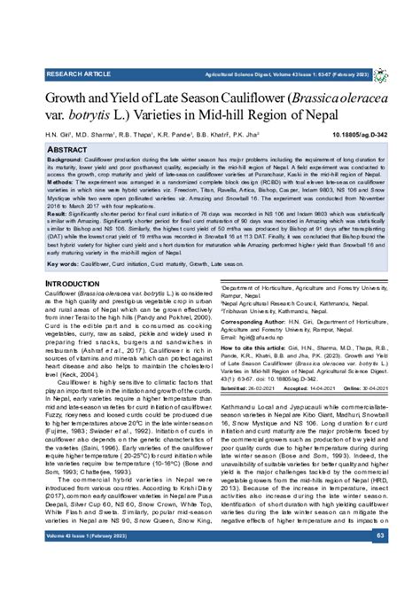 Pdf Growth And Yield Of Late Season Cauliflower Brassica Oleracea Var Botrytis L Varieties