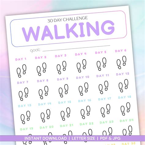 30 Day Walking Challenge Tracker Worksheet Physical Activity Etsy