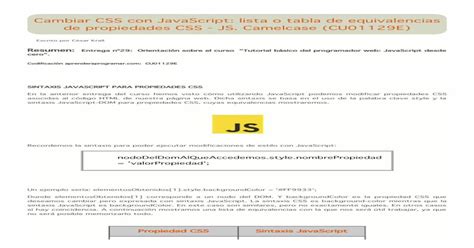 Cambiar Css Con Javascript Lista O Tabla De Equivalencias De