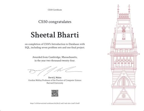 Cs Sheetal Bharti On Linkedin Certification Sql Harvard Createtable Createindex Createview